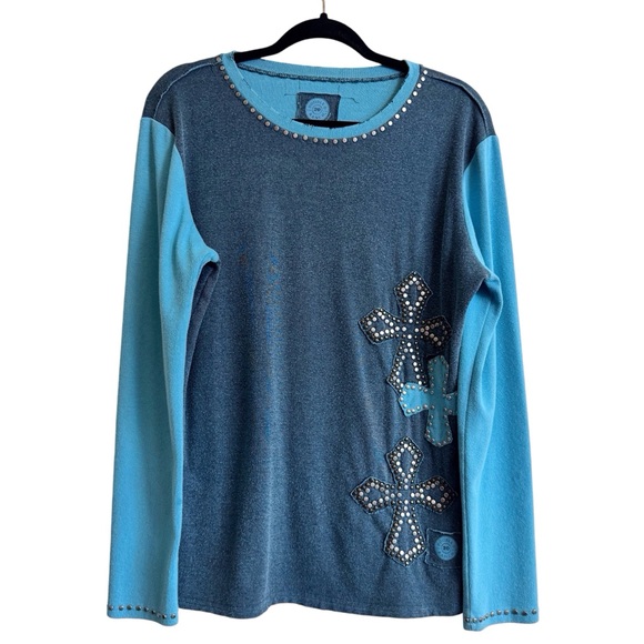 Double D Ranch | Tops | Double D Ranch Size Xl Blue Western Cross Stud ...